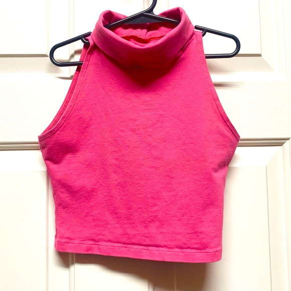 American Apparel | Tops | Barbie Pink Crop Top Sexy Turtle Neck | Poshmark